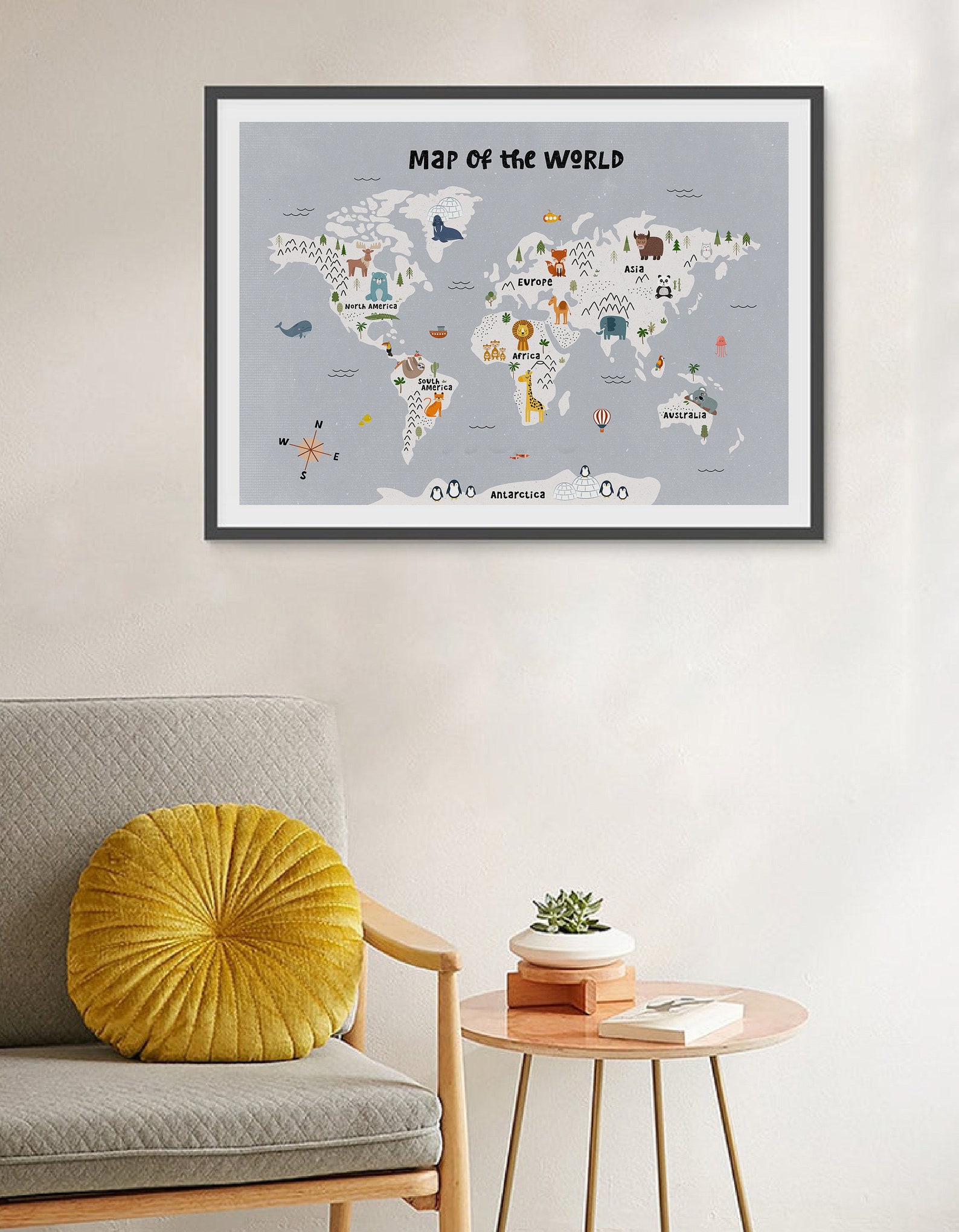 Modern Boho Nursery World Map Wall Art Printable World Map - Etsy