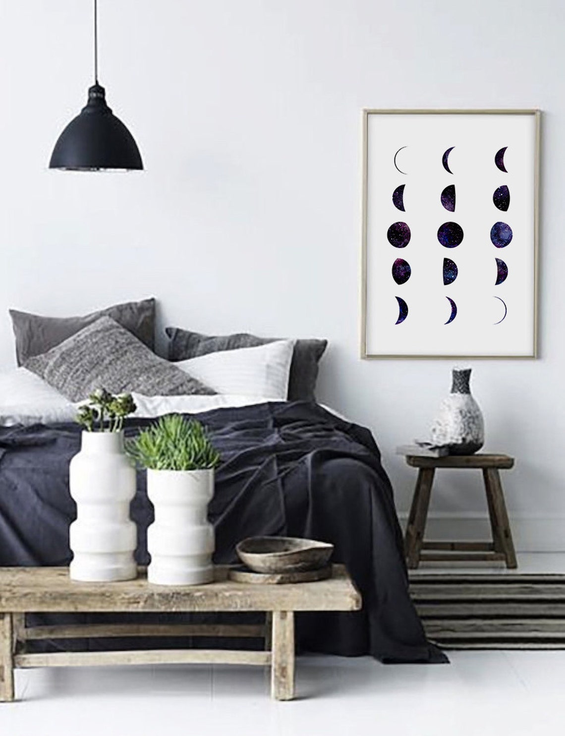 Phases of the Moon Print Moon Phases Wall Art Watercolor | Etsy