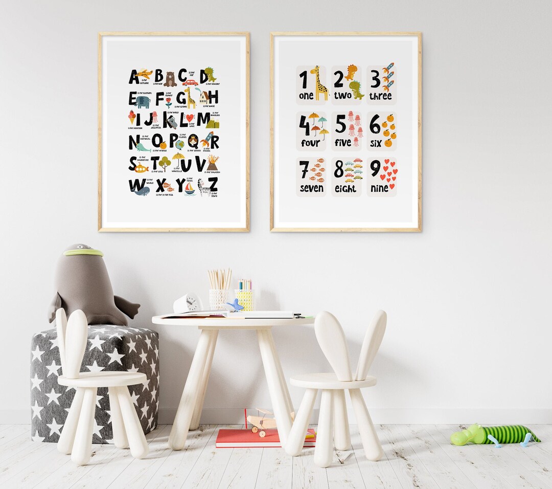 Modern Boho Nursery Print Set 2, Numbers and Alphabet Print, ABC and ...