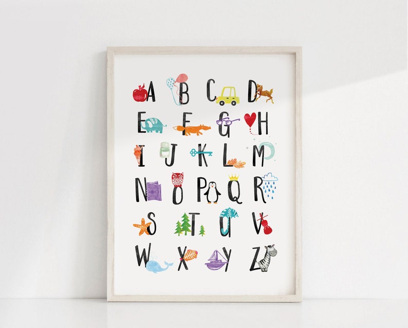 Alphabet Print Alphabet Nursery Wall Art Alphabet Poster ABC - Etsy