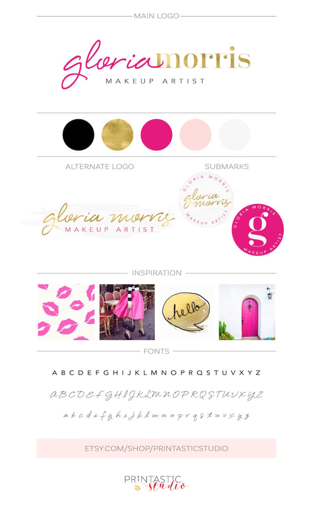 Modern Branding Package, Gold Pink Makeup Artist Logo Kit, Fuchsia Gold ...