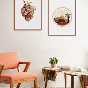 Abstract Landscape Poster, Boho Wall Decor Burnt Orange Print, Living ...