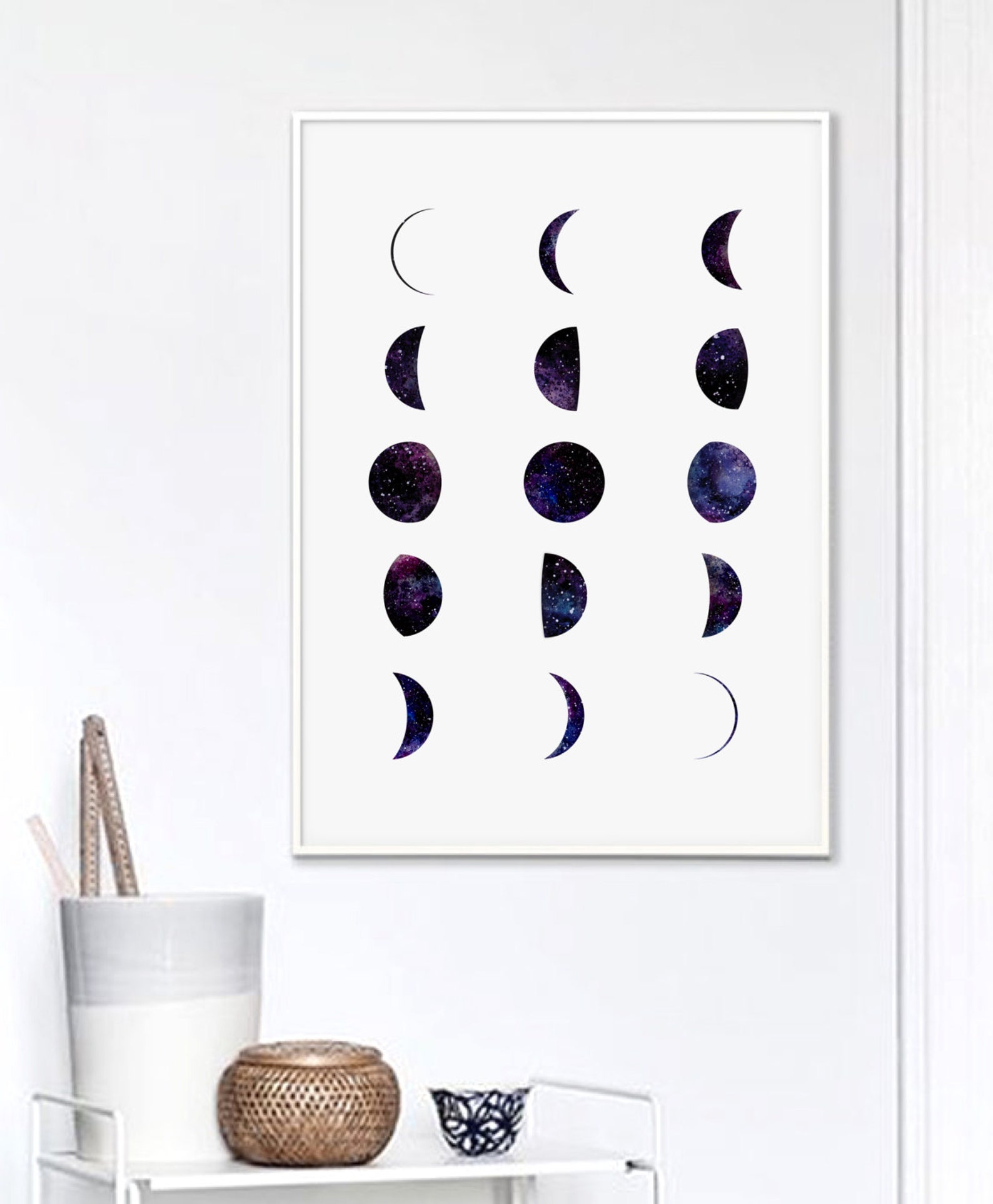 Phases of the Moon Print Moon Phases Wall Art Watercolor | Etsy