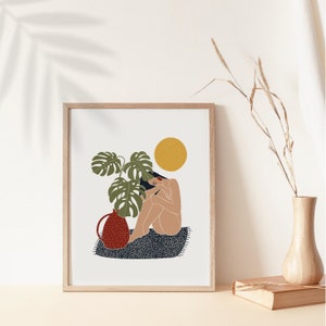 Nackte Frau Kunstdruck, nackte Frau Körper Linie Wandkunst, Topf Pflanze Poster, weibliche Figur ...