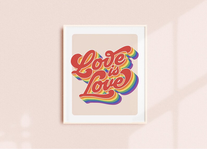 LGBT Print Love is Love Gay Pride Art Retro Rainbow Flag | Etsy