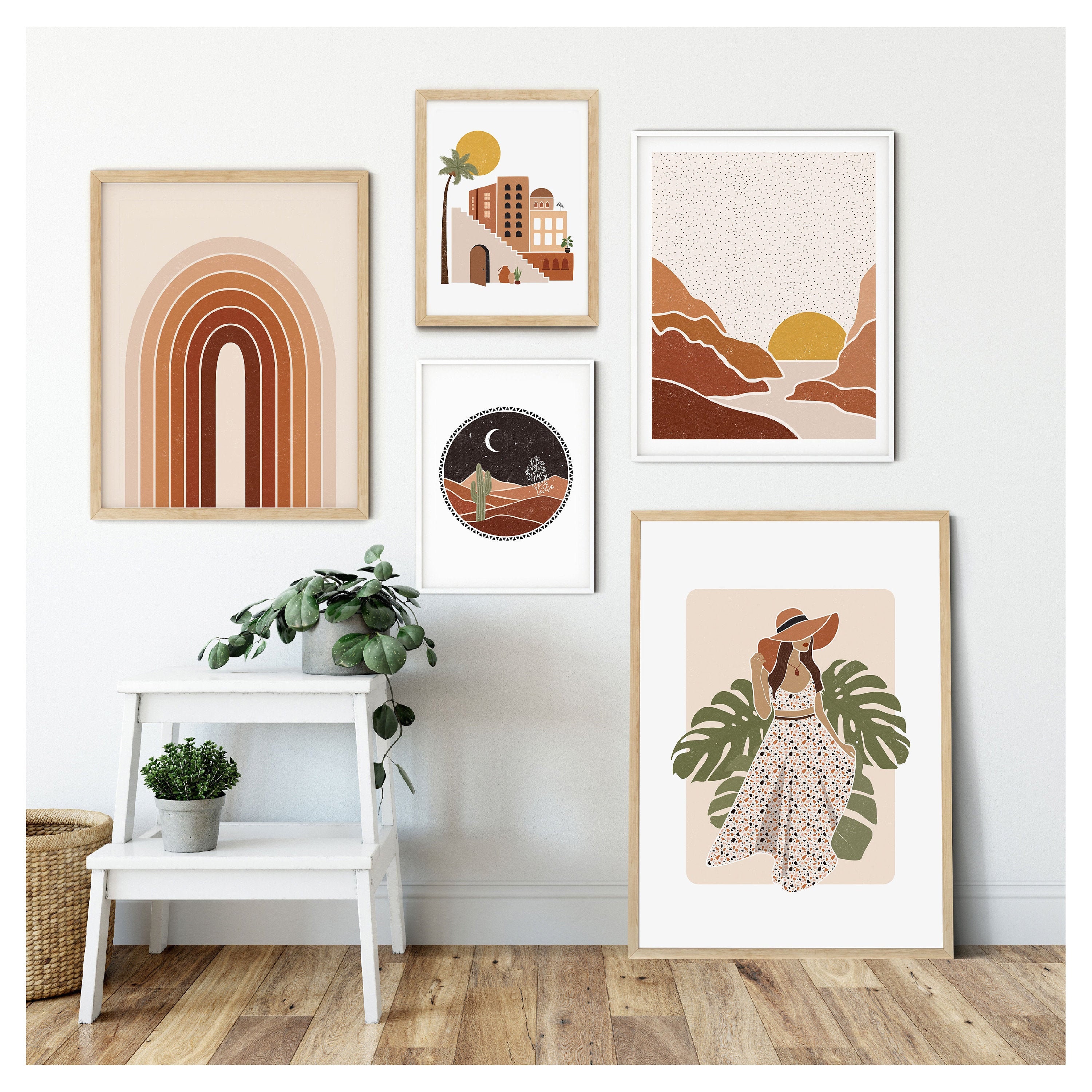 Boho Gallery Wall Set of 5 Prints Burnt Orange Art Boho Room - Etsy