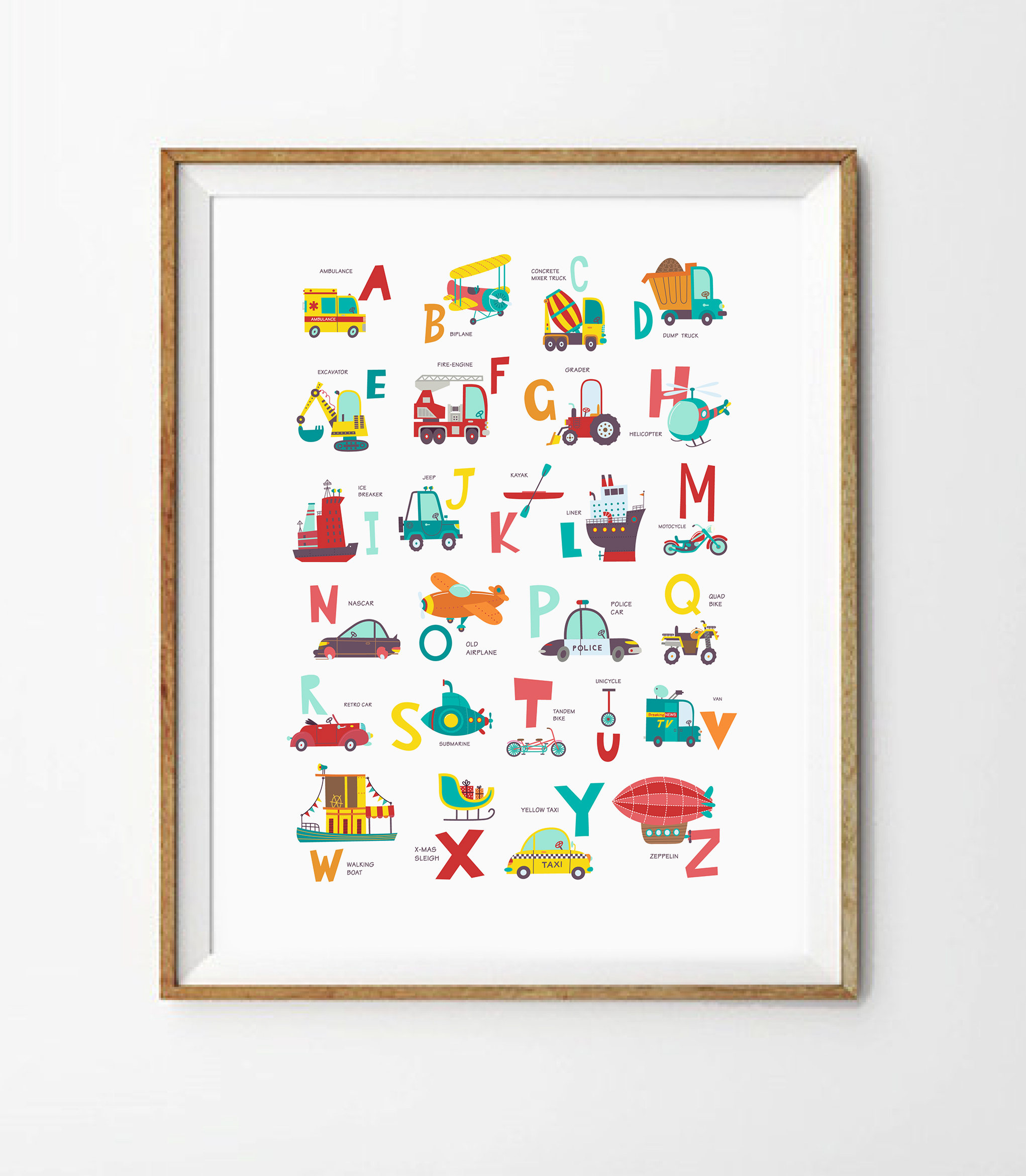 Alphabet Print, Cute Cars Wall Art, Cars Nursery Wall Art, Plane Fire ...