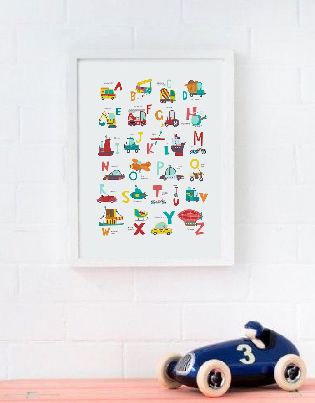 Alphabet Print, Cute Cars Wall Art, Cars Nursery Wall Art, Plane Fire ...