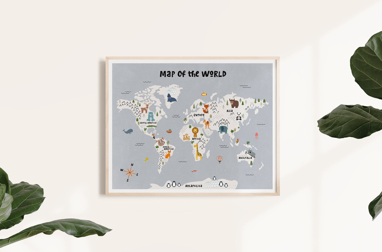 Modern Boho Nursery World Map Wall Art, Printable World Map Poster ...