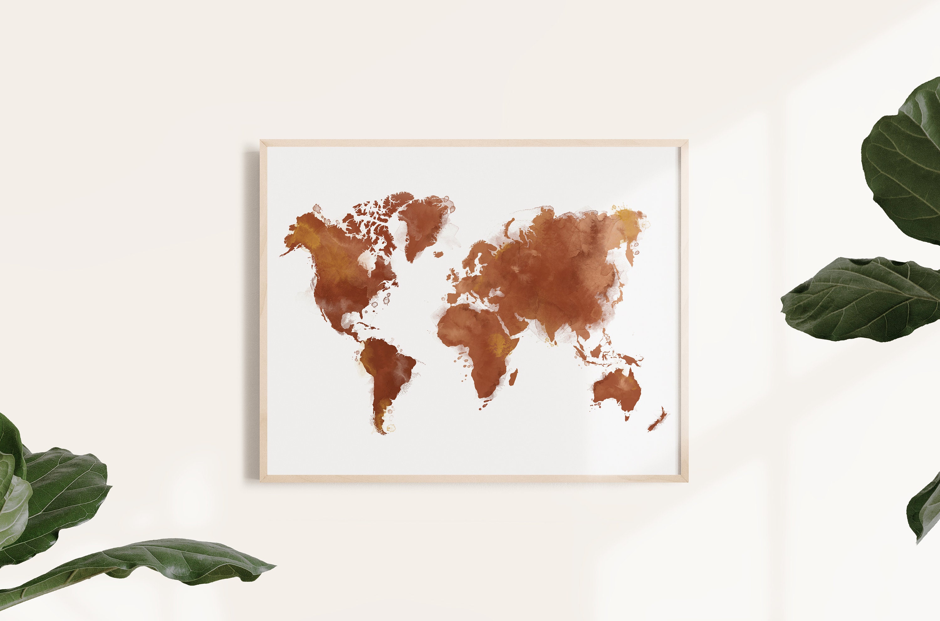 Boho Wall Decor World Map Wall Art, Travel Map Poster, Burnt Orange ...