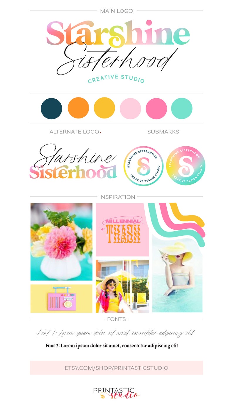 Fun Retro Logo Design Gradient Texture Logo Branding Kit - Etsy