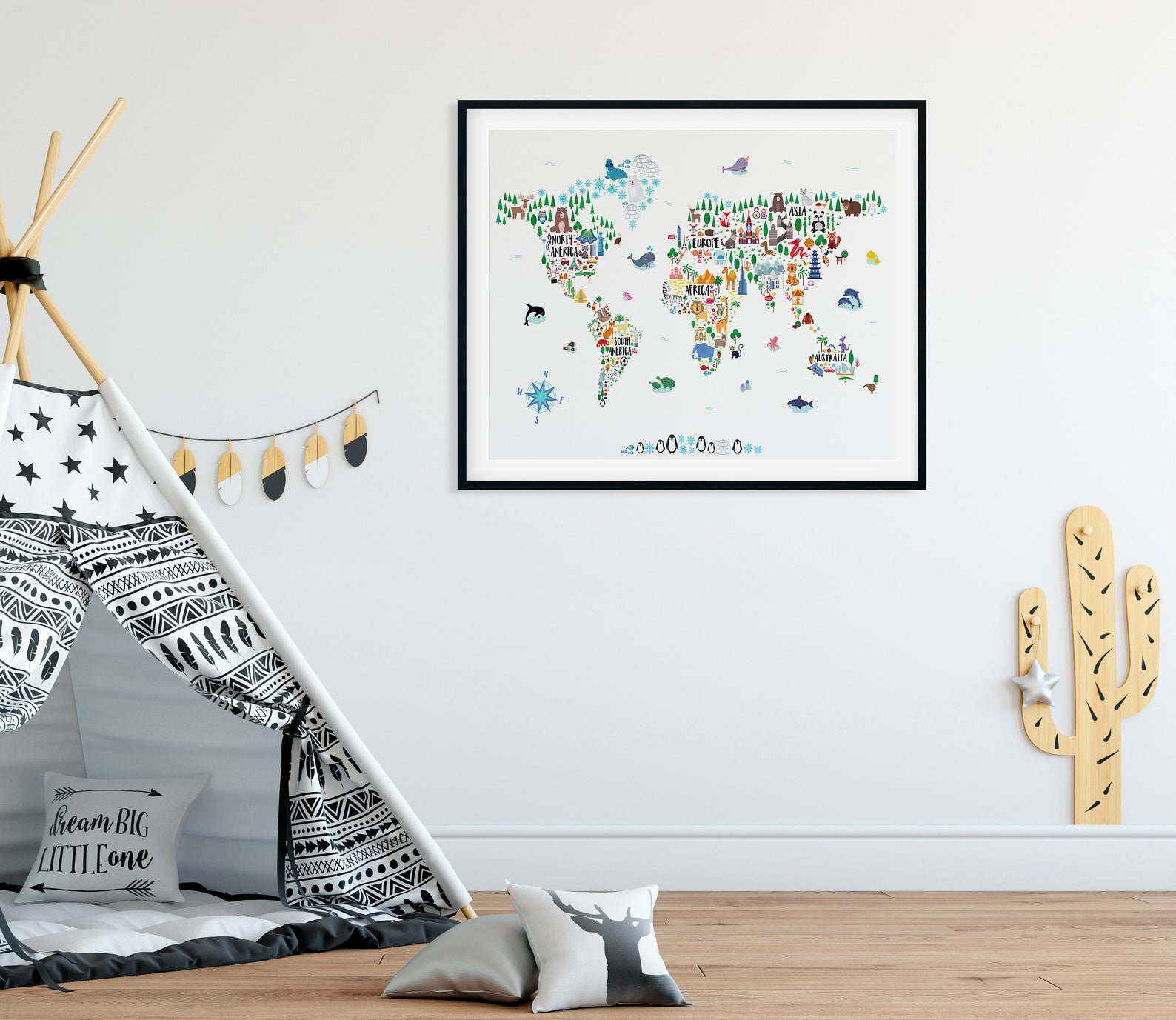 Printable World Map for Kids Nursery Wall Art Animal World | Etsy