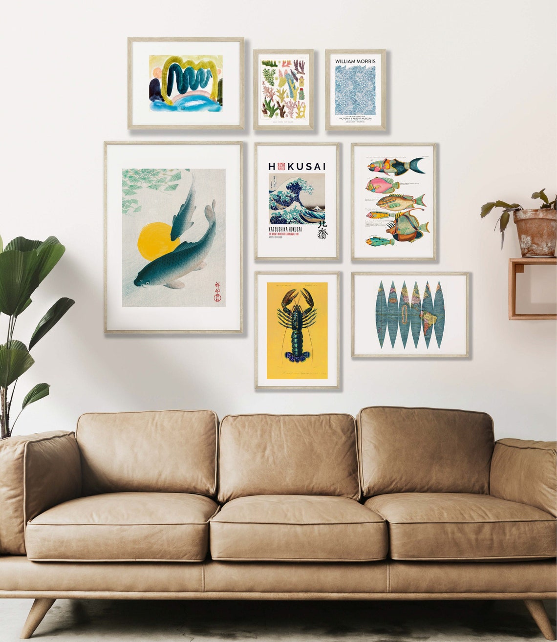 Gallery Wall Set of 8 Prints, Sea Life Poster, Ocean Art Boho Wall ...
