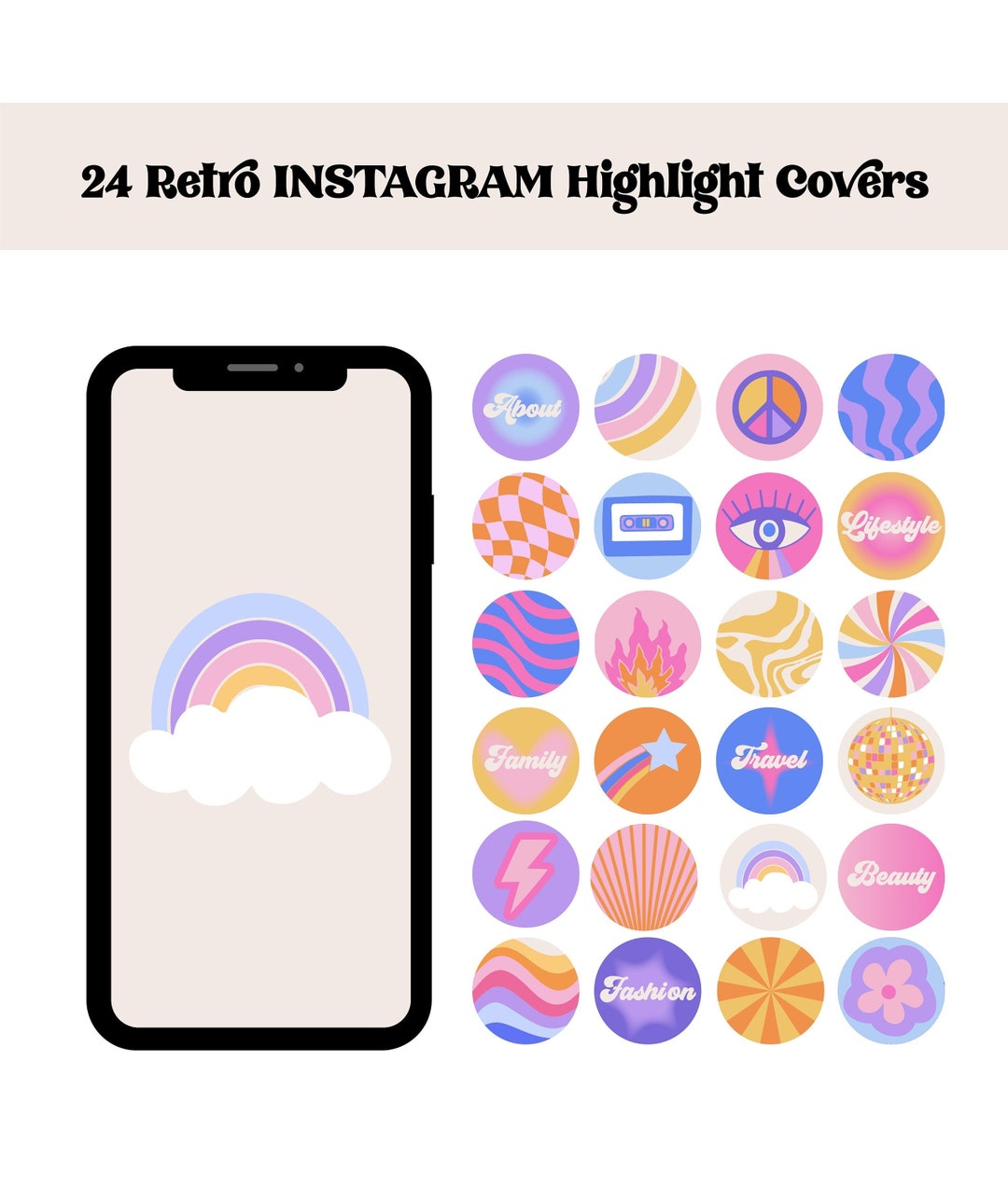 Retro Instagram Highlight Covers, 70s Instagram Stories Covers, Vintage ...