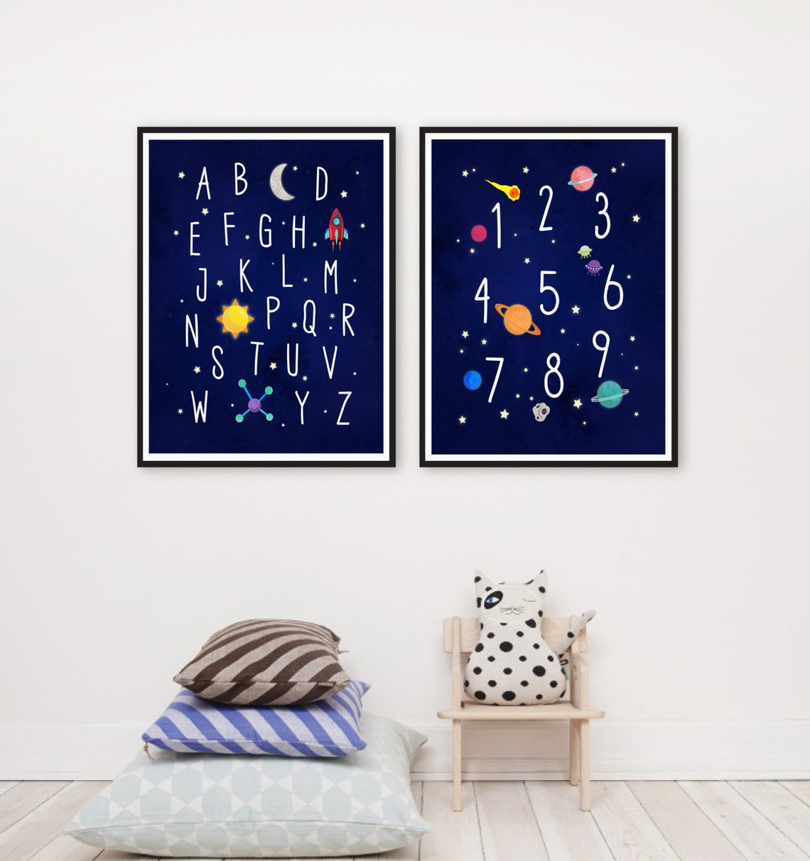 Outer Space Nursery Alphabet and Numbers Wall Art Rocket Ship Nursery ...