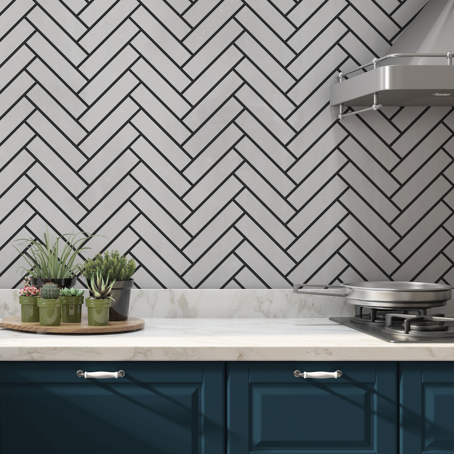 Diagonal Herringbone Tile Pattern Wall Stencil for Large Accent Walls ...