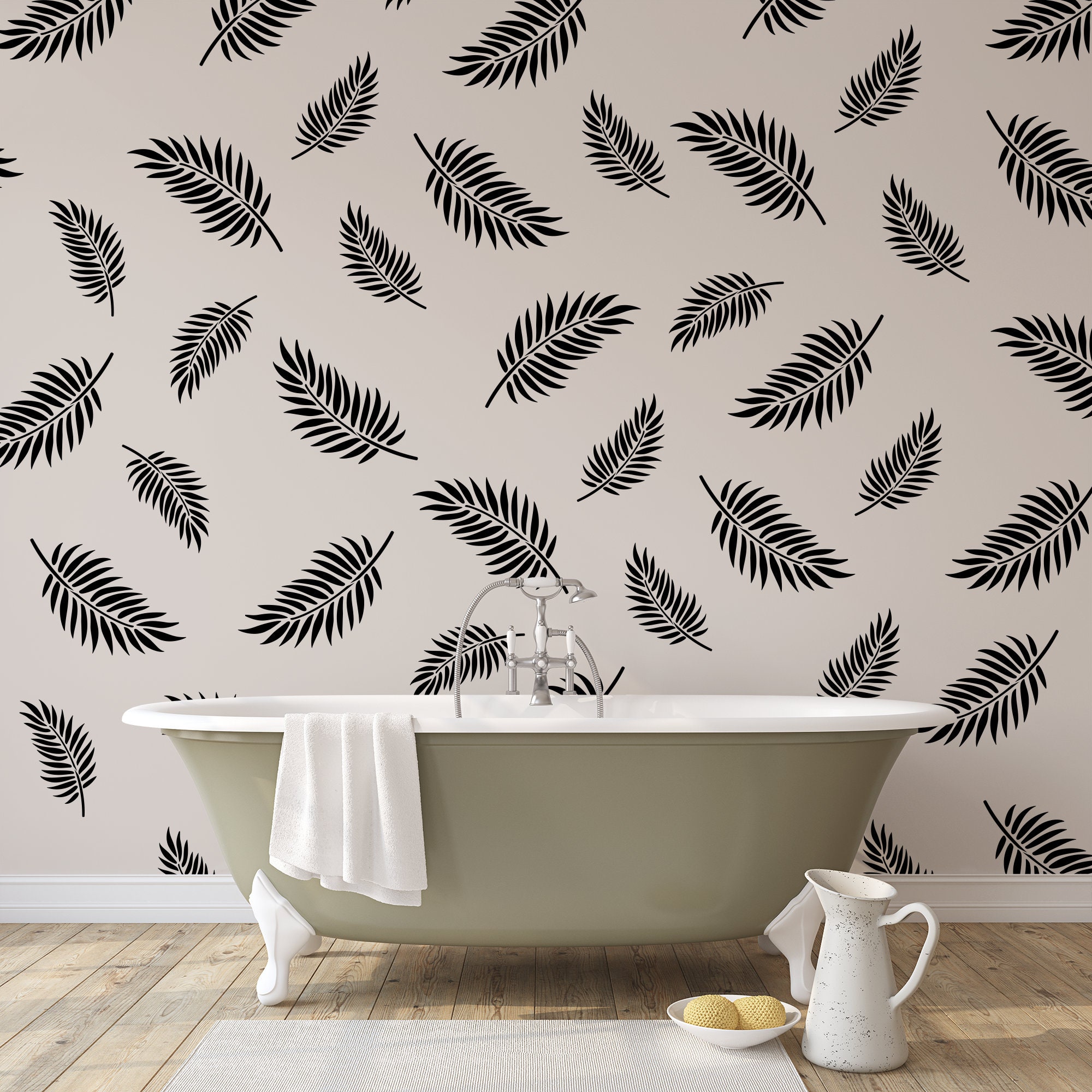 Palm Leaves Pattern Wall Stencil Create A Stunning Wall Etsy