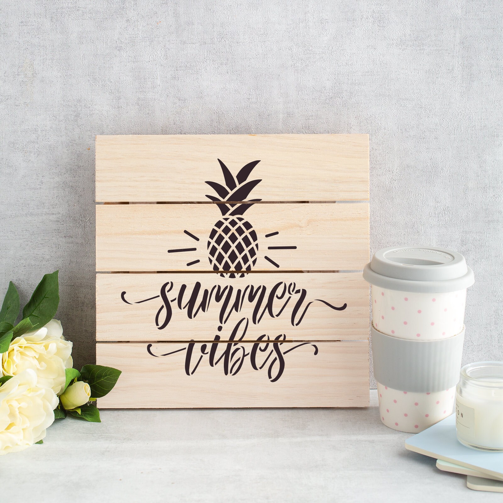 Pineapple Summer Vibes Stencil for Painting Crafts, Reusable Stencils ...