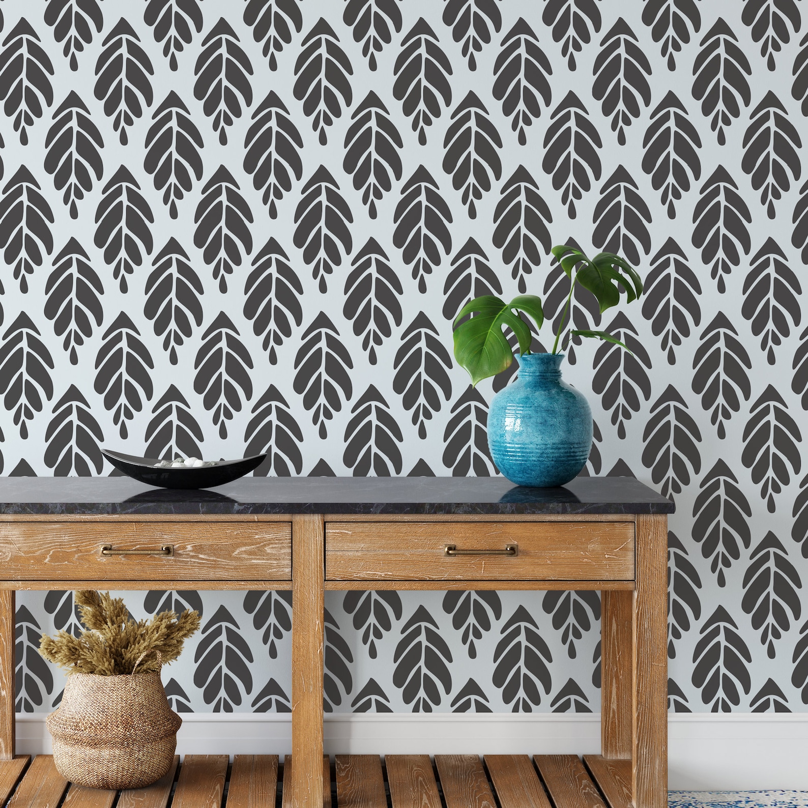 Modern Broadleaf Pattern Wall Stencil Decorate Your Home for - Etsy