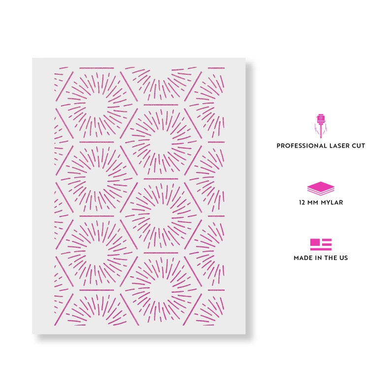 Hexagon Burst Pattern Wall Stencil for Bathroom or Kitchen Decor, Large ...
