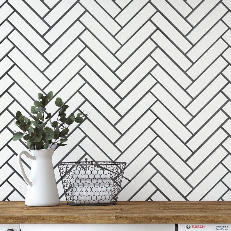 Diagonal Herringbone Tile Pattern Wall Stencil for Large Accent Walls ...