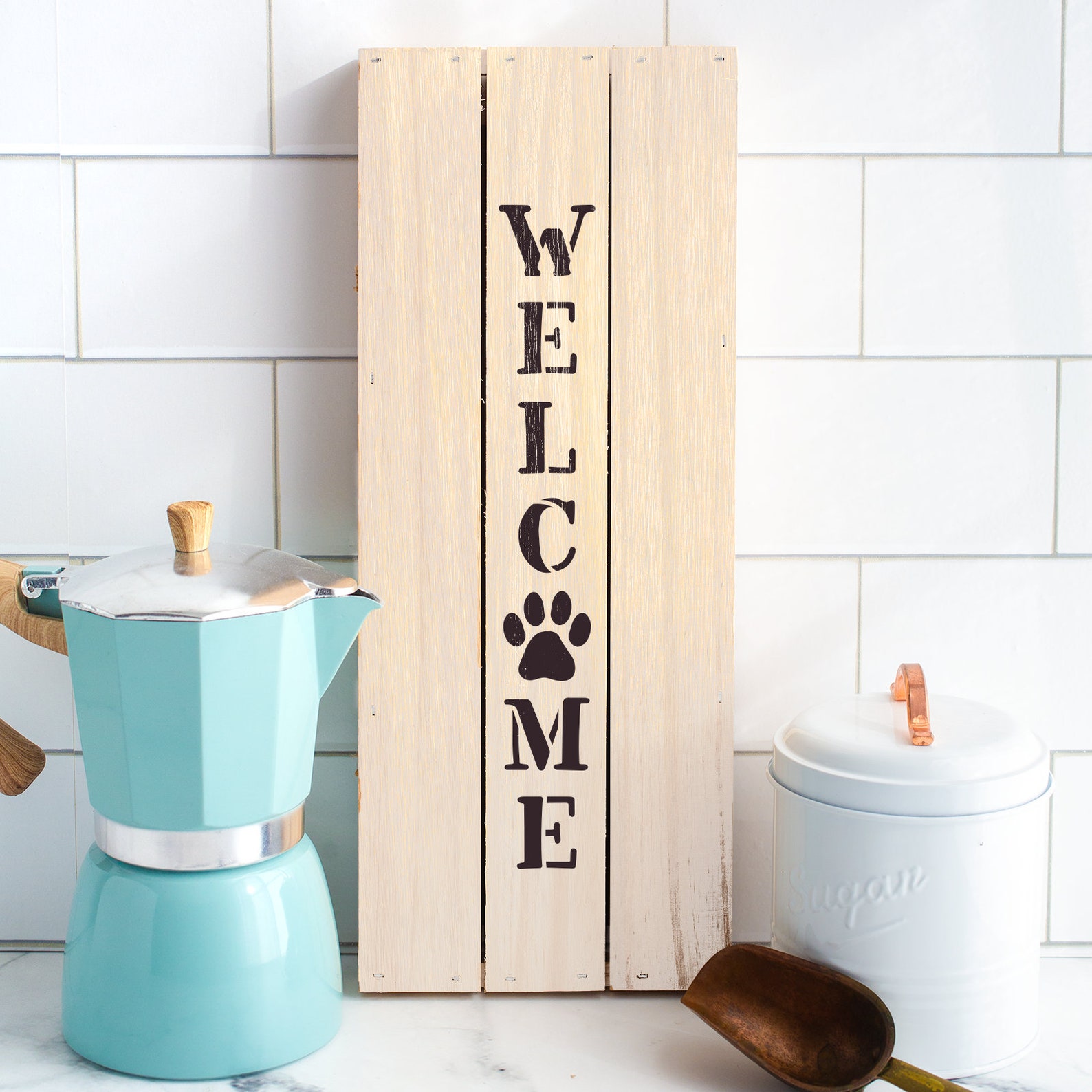 Welcome Paw Print Vertical Sign Stencil Reusable Stencils | Etsy