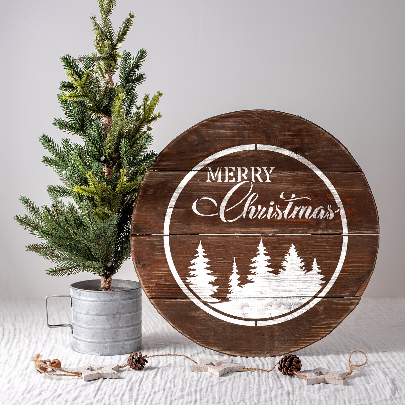 Round Merry Christmas Sign Stencil Template for Painting Holiday Porch ...