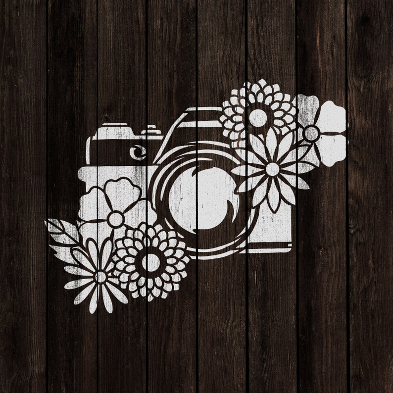 Floral Camera Stencil for Painting Walls, Crafts, and DIY Art Projects ...