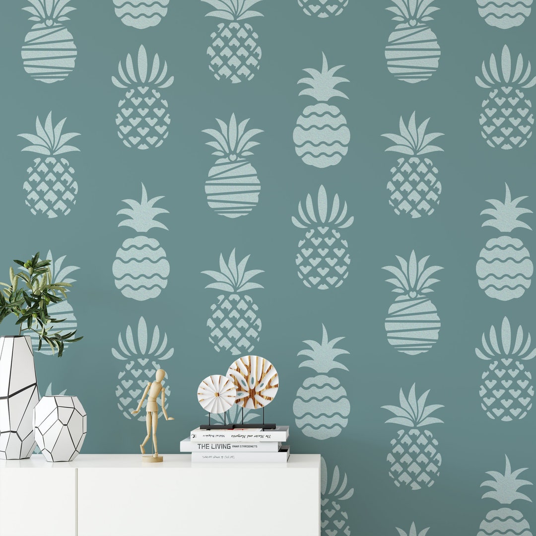 Styled Pineapple Pattern Wall Stencil, Wall Stencils, Bedroom Wall ...