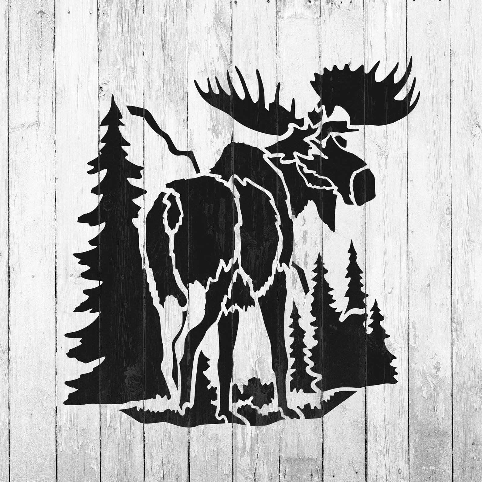 Moose in the Woods Stencil Moose Stencil Woods Stencil - Etsy