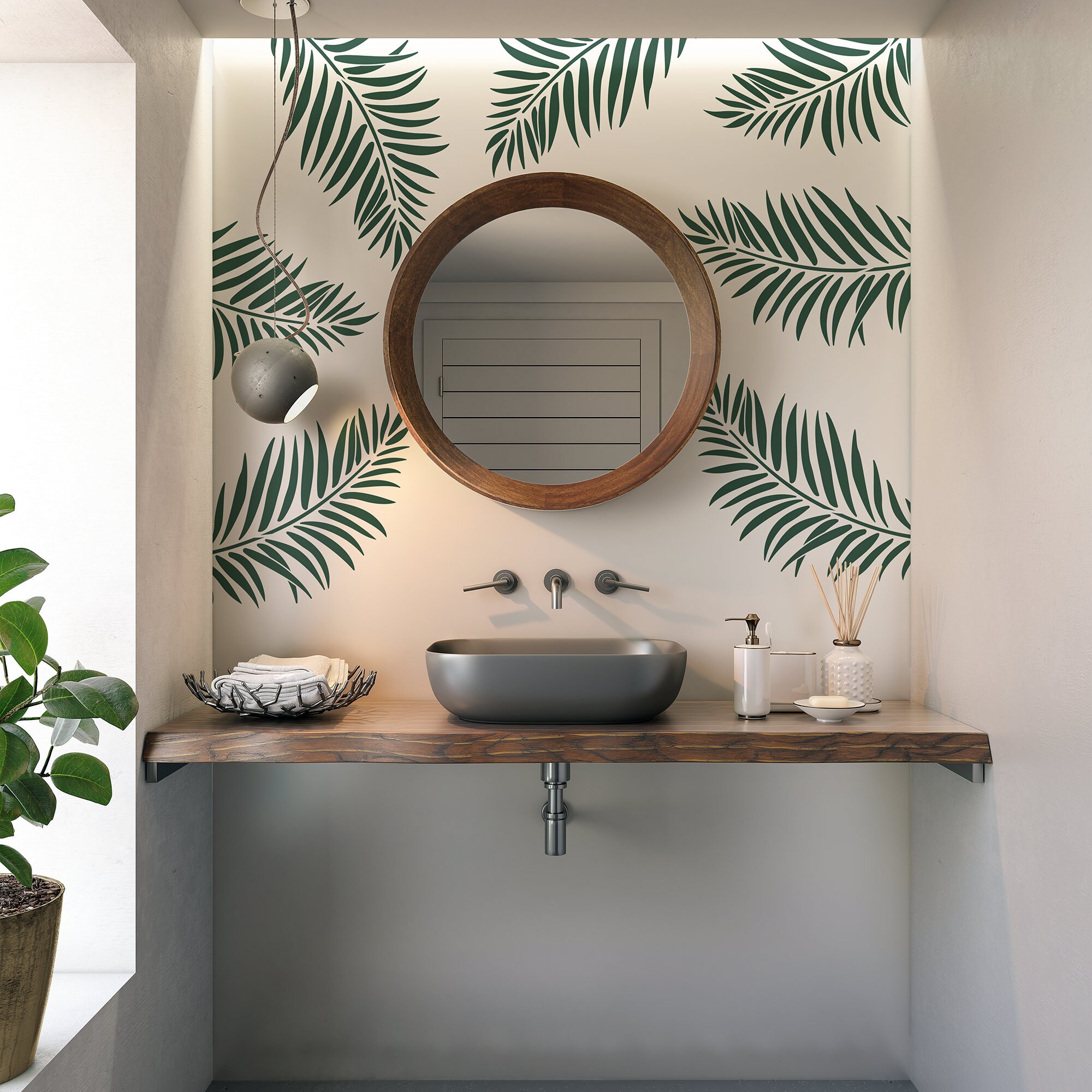Single Palm Leaf Pattern Wall Stencil Durable And Reusable Etsy 日本