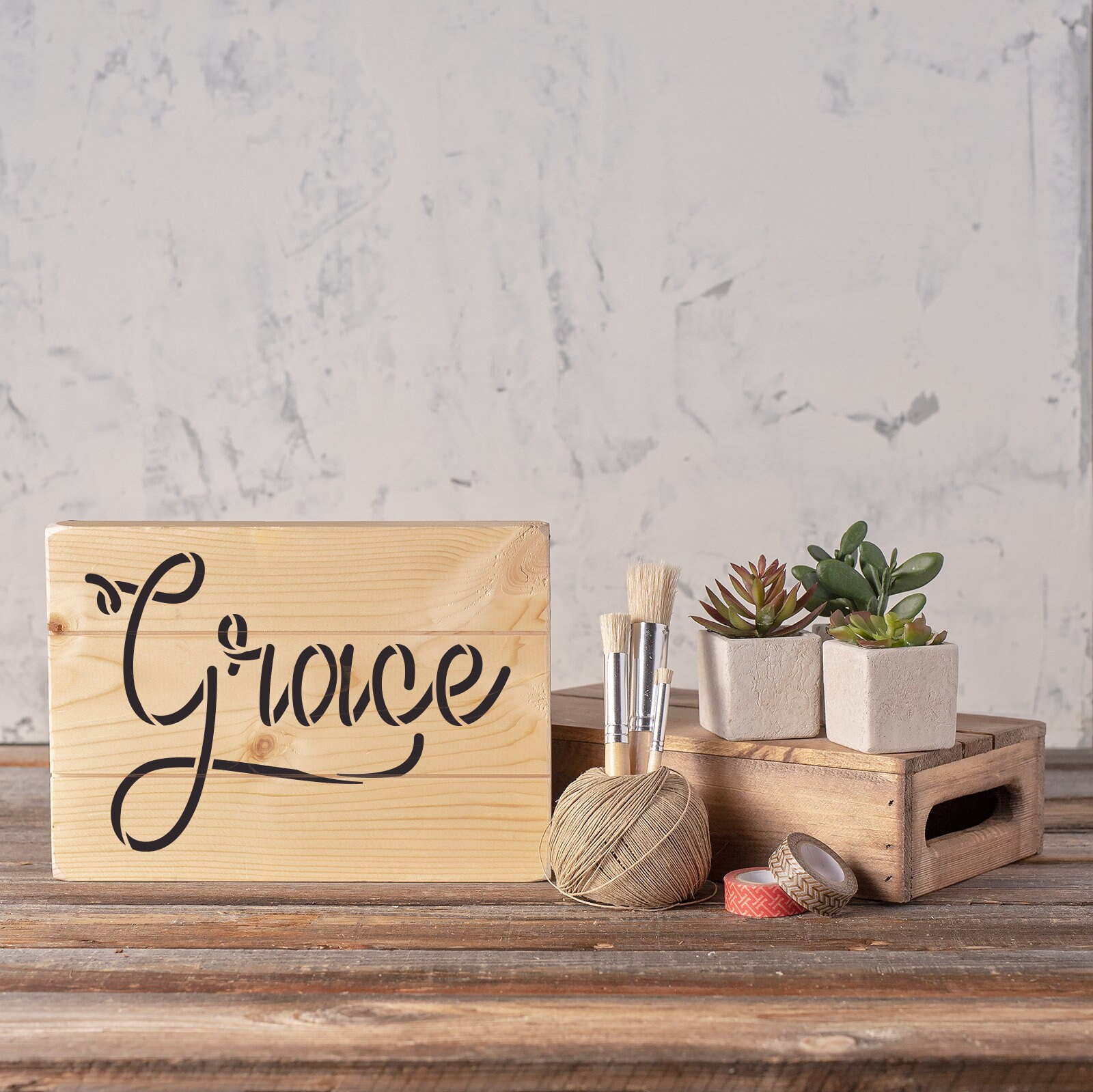 Grace Script Stencil Reusable Word Stencils for Wood Signs - Etsy
