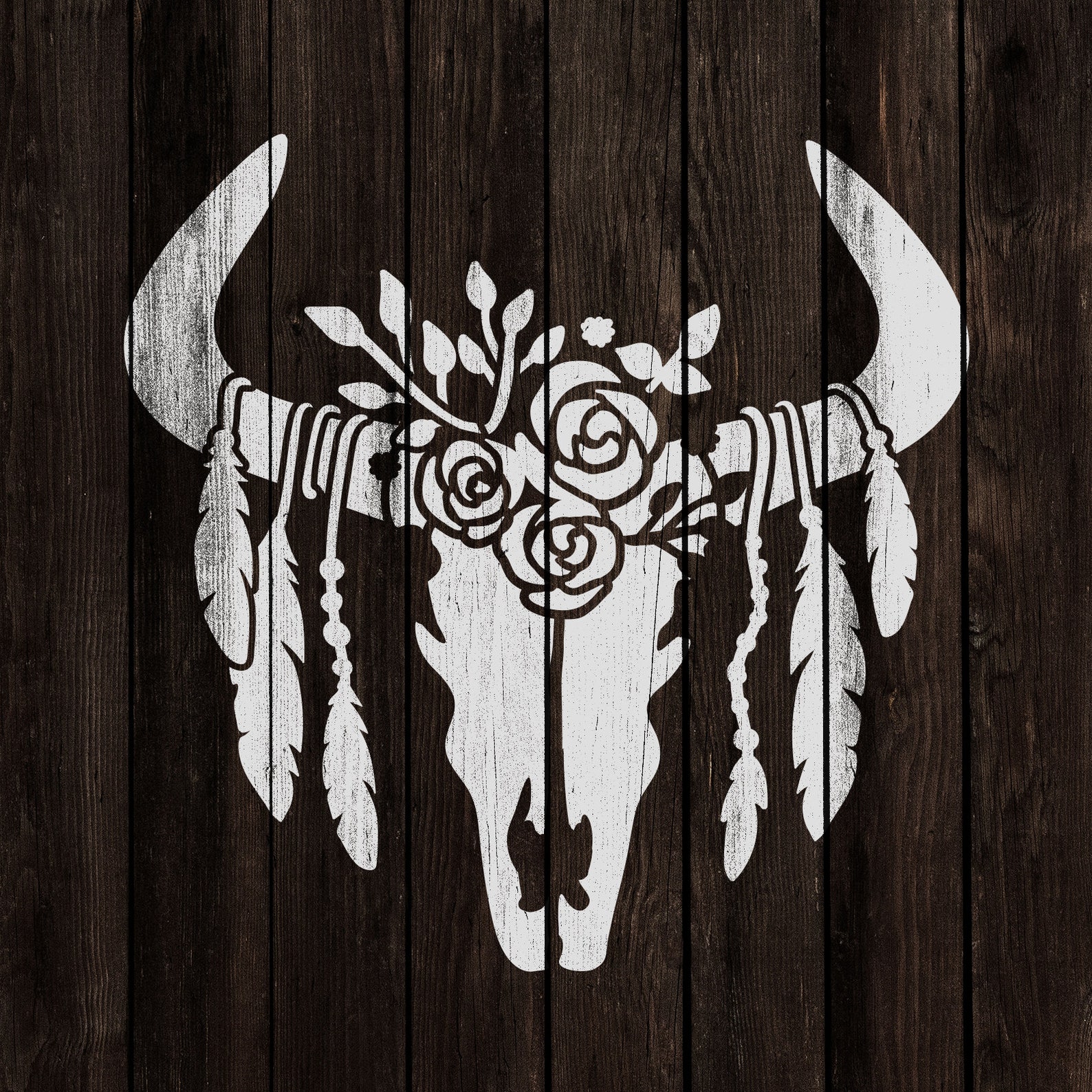 Feathered Cow Skull Stencil - Cow Skull Stencil, Skull Stencil, Cow ...