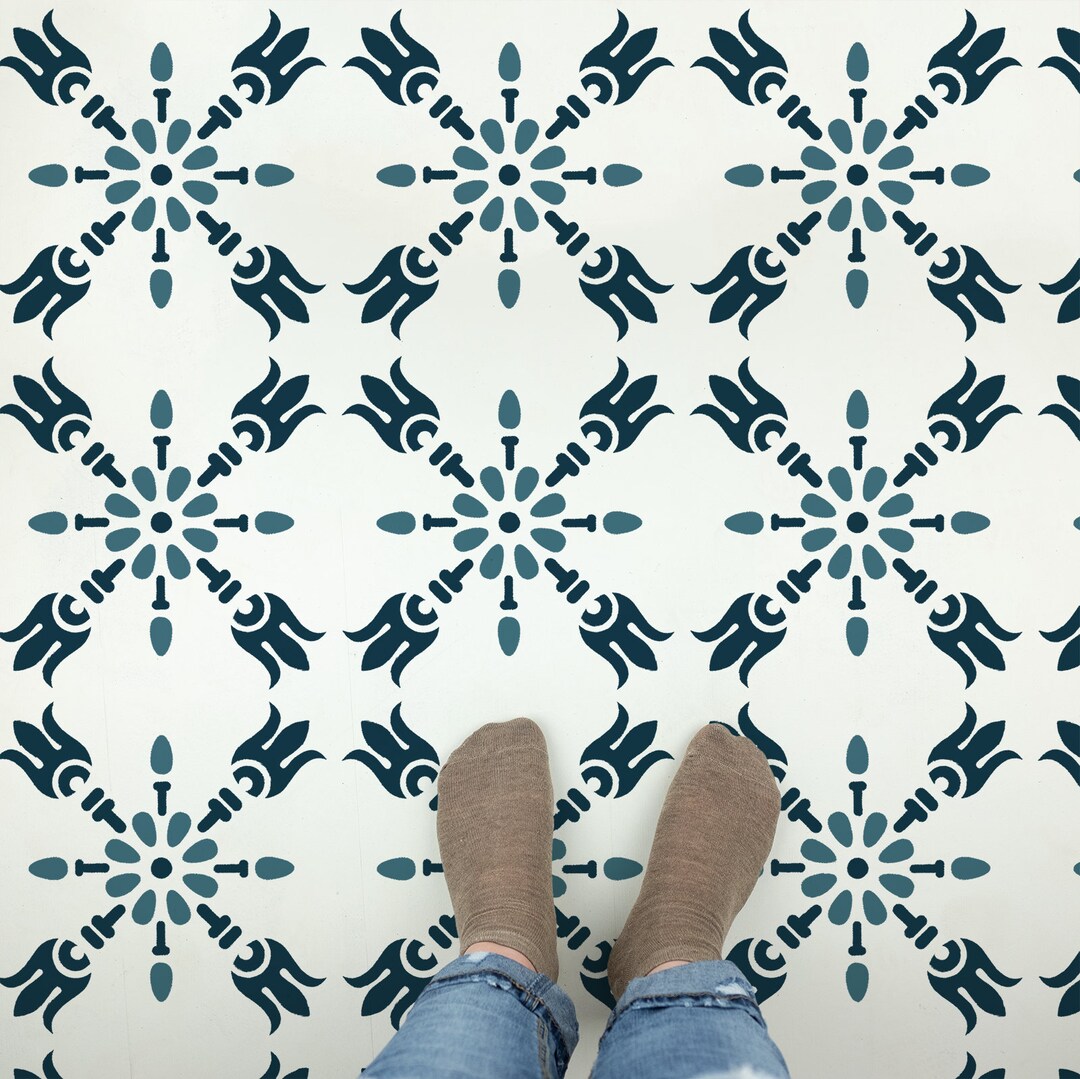 Kasper Tile Stencil - Tile Paint Stencil, Modern Floor Tile Stencils ...