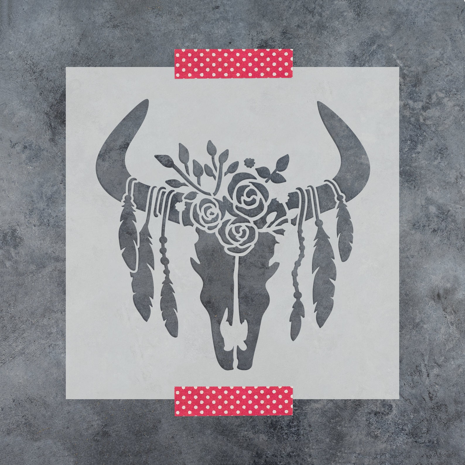 Feathered Cow Skull Stencil - Cow Skull Stencil, Skull Stencil, Cow ...