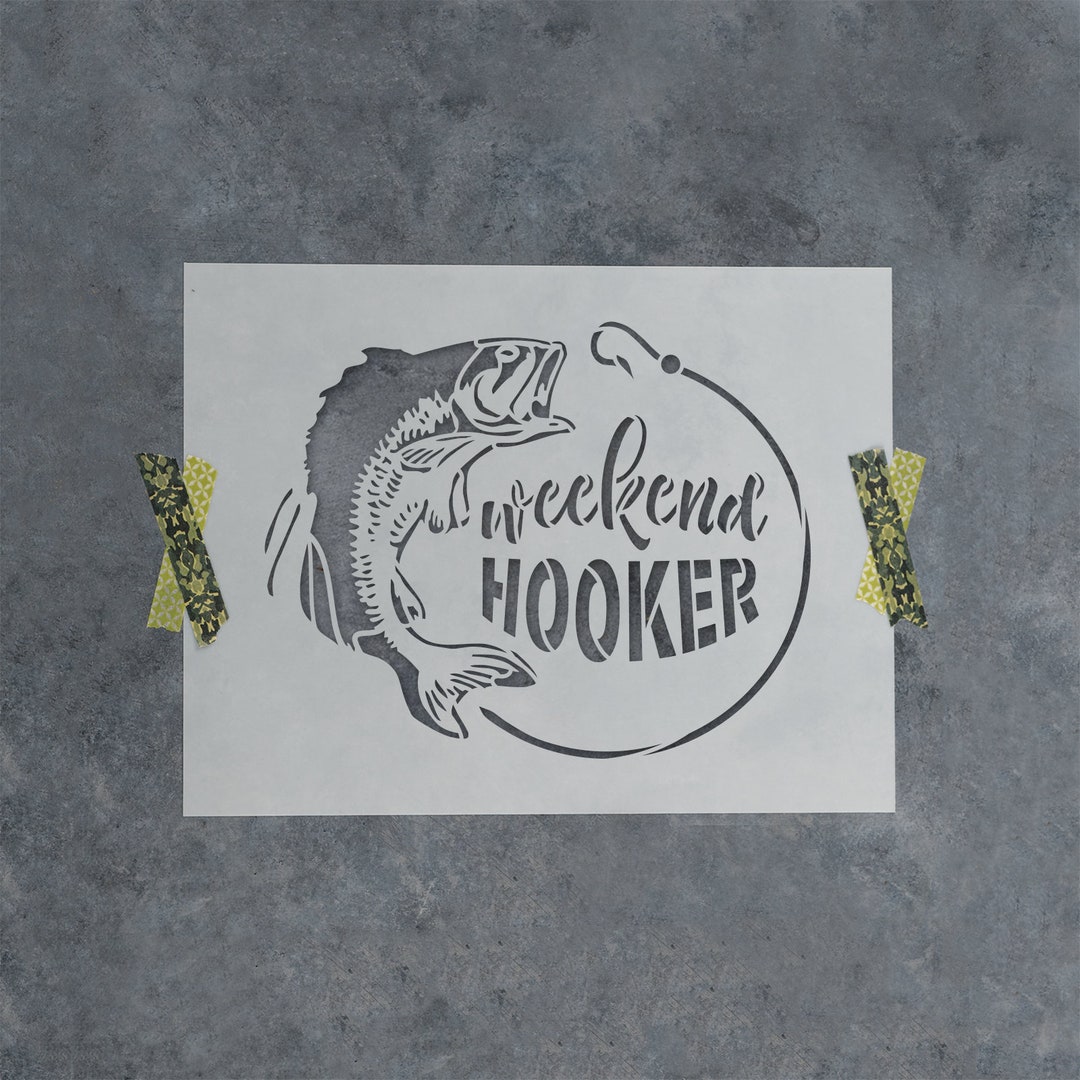 Weekend Hooker Bass Fishing Stencil - Bass Fishing Stencil, Outdoors ...