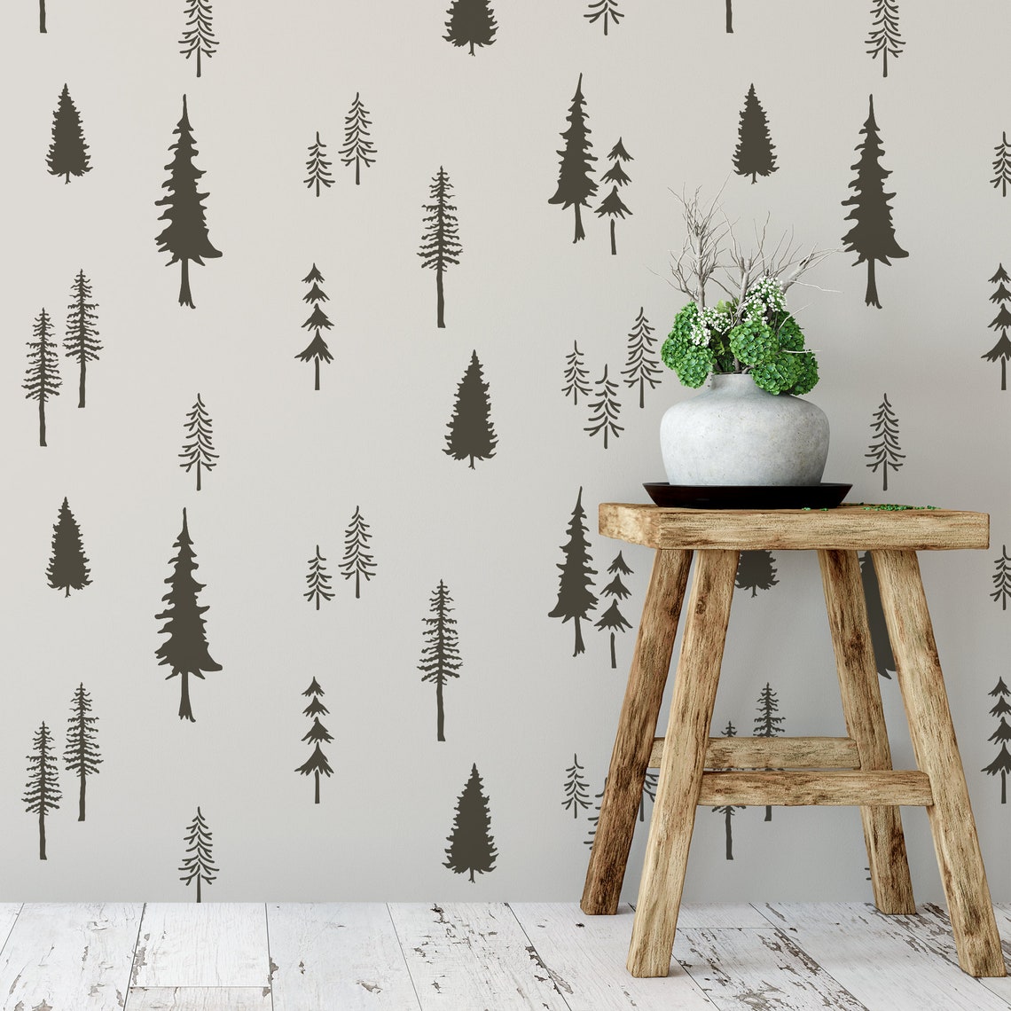 Fir Tree Forest Pattern Wall Stencil Transform Your Decor - Etsy