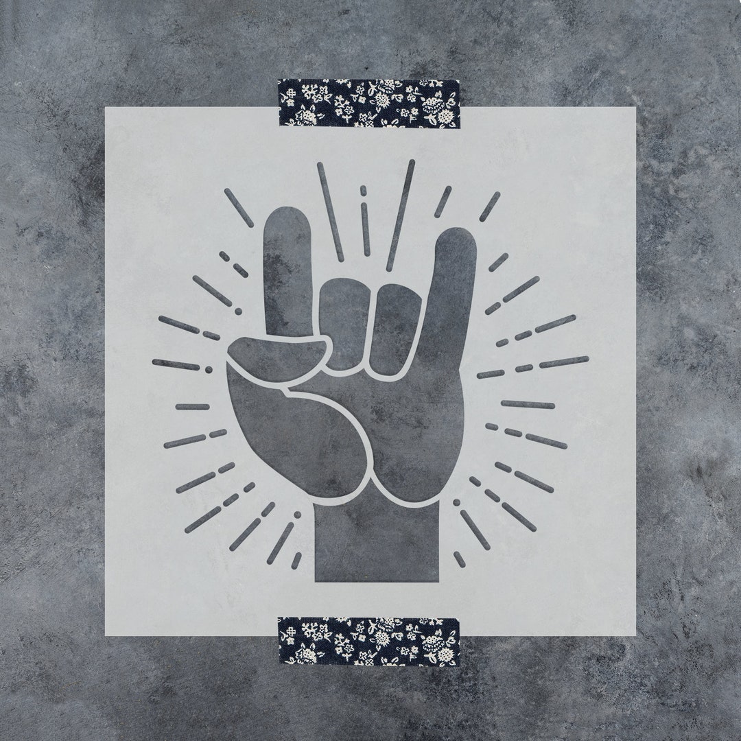 Rock Hand Stencil - Rock and Roll, Rock Hand Stencil, Rock Stencil ...