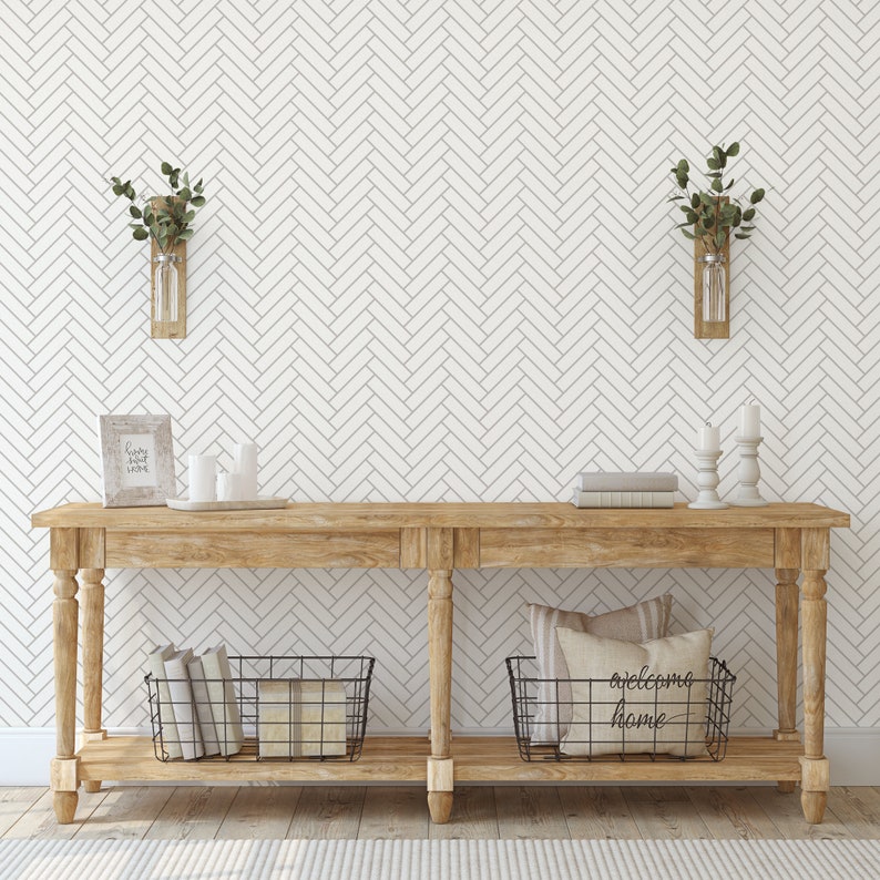 Diagonal Herringbone Tile Pattern Wall Stencil for Large Accent Walls ...