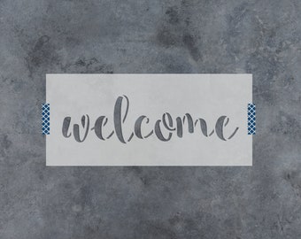 Welcome trendy Script Word Stencil Select Size STCL1185 - Etsy