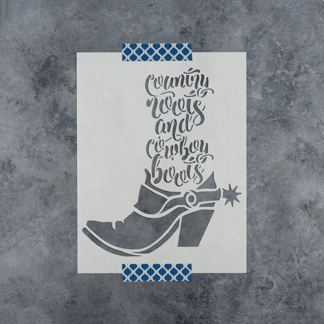 Country Roots Stencil - Cowboy Stencil, Boots Stencil, Country Stencil ...