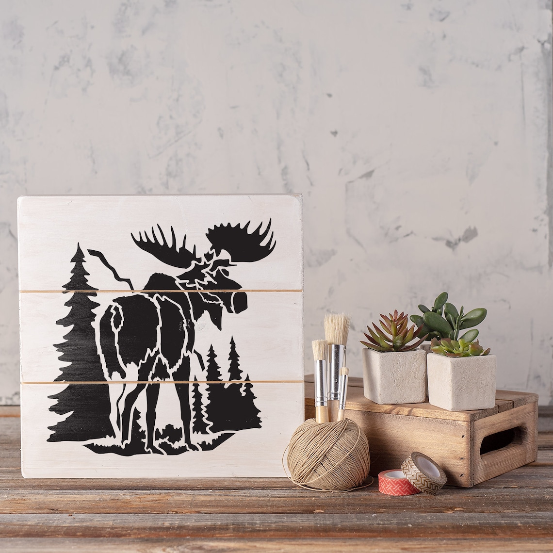 Moose in Woods Stencil for Cabin, Lodge, Camping, Hunting, Mountain ...