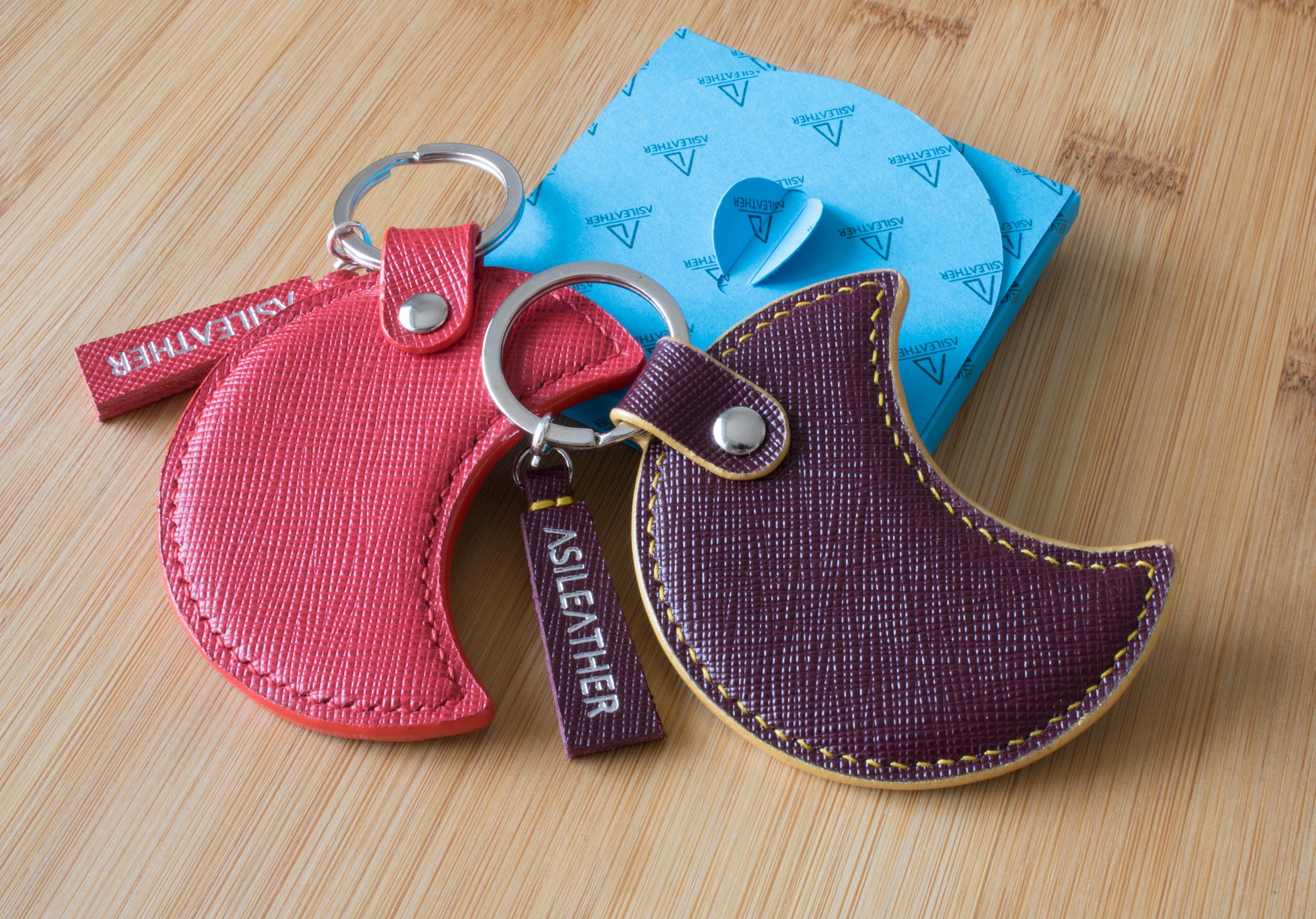 Saffiano Leather Half Moon Shape Keychain. Personalized Lucky | Etsy