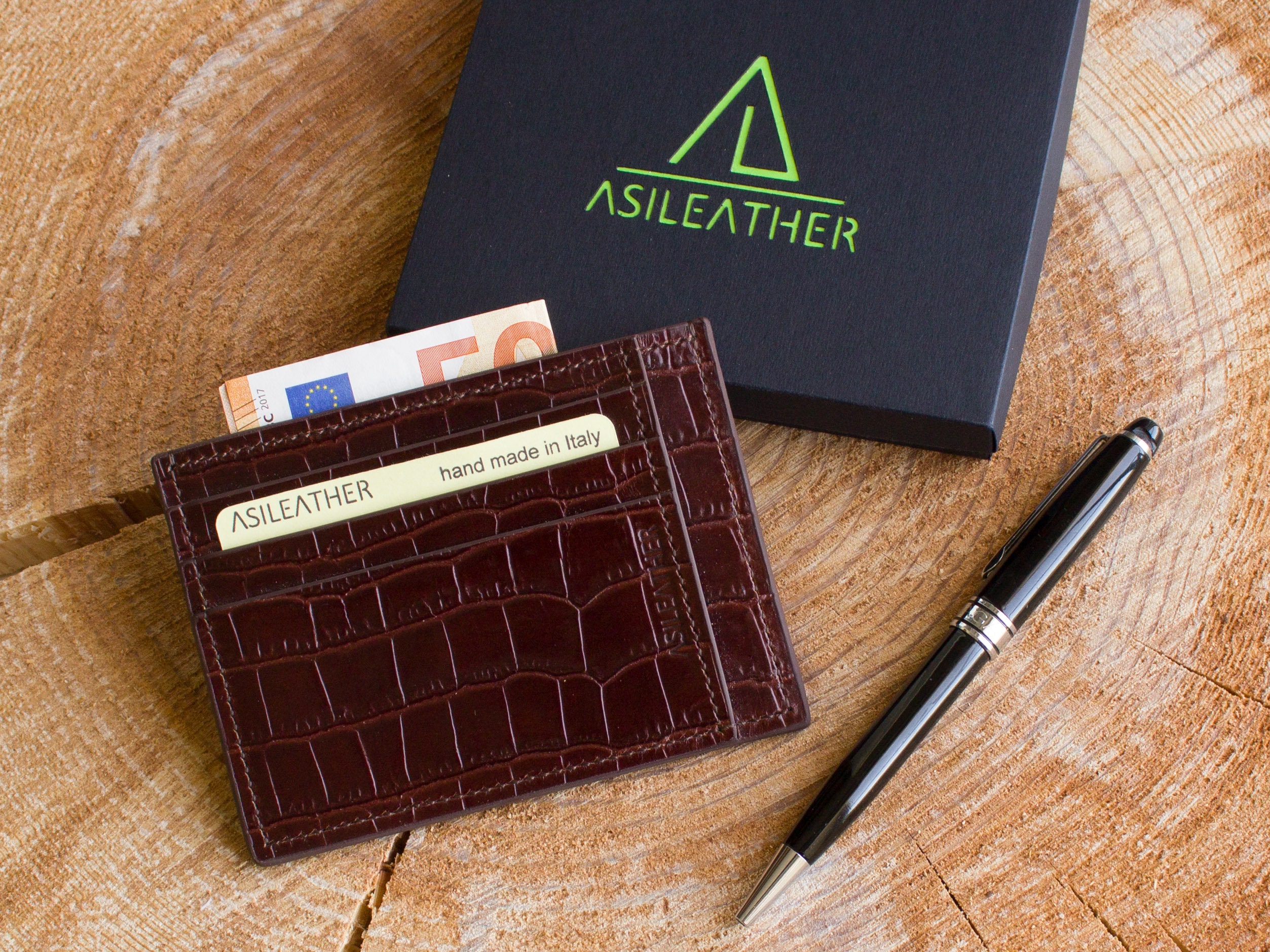 9 pockets credit card holder in genuine brown calfskin | Etsy