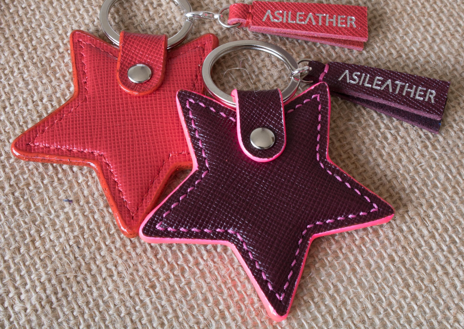 Star-shaped keychain in Saffiano leather Personalized lucky | Etsy