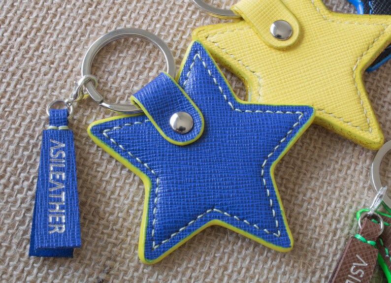 Star-shaped Keychain in Saffiano Leather Personalized Lucky - Etsy