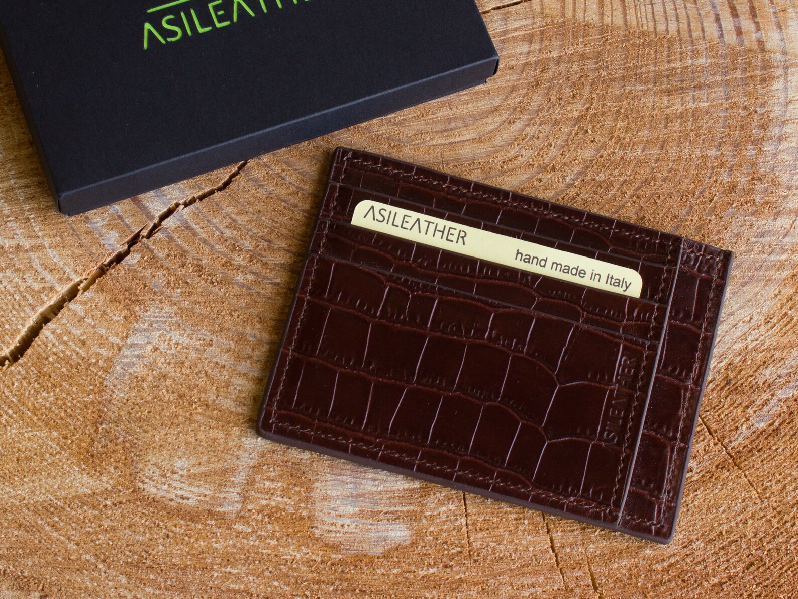 9 pockets credit card holder in genuine brown calfskin | Etsy