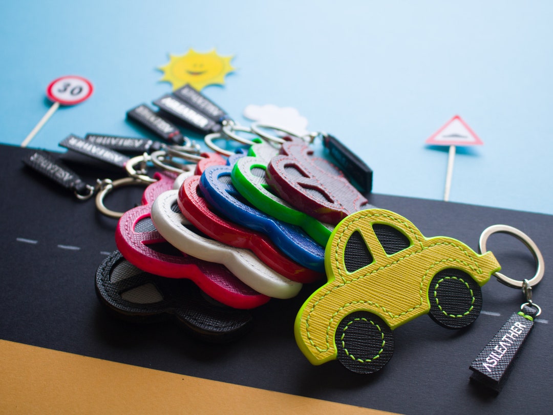 Colorful Saffiano Leather Cars Keychain. Personalized Lucky Toy Car ...