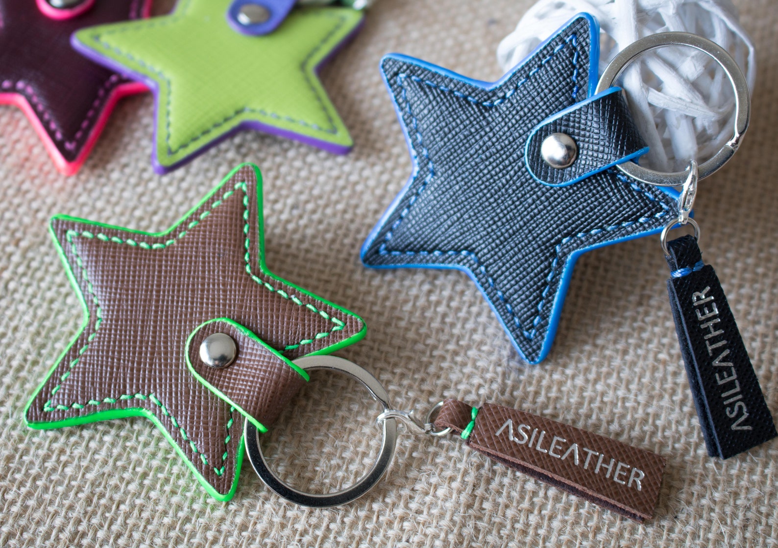 Star-shaped keychain in Saffiano leather Personalized lucky | Etsy