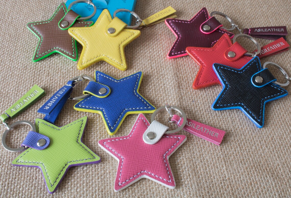 Star-shaped keychain in Saffiano leather Personalized lucky | Etsy